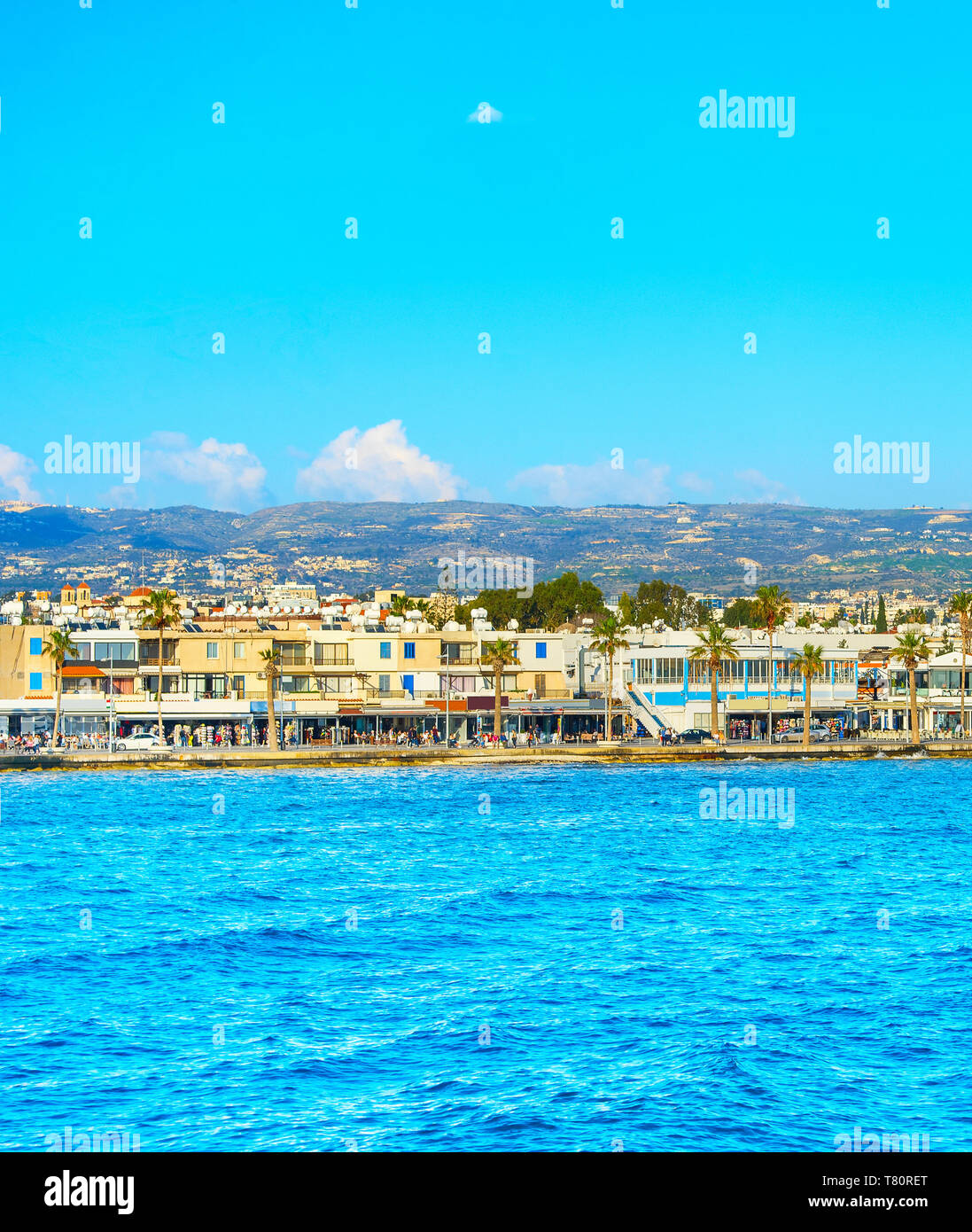 Skyline of Paphos embankment at sunset, Cyprus Stock Photo - Alamy