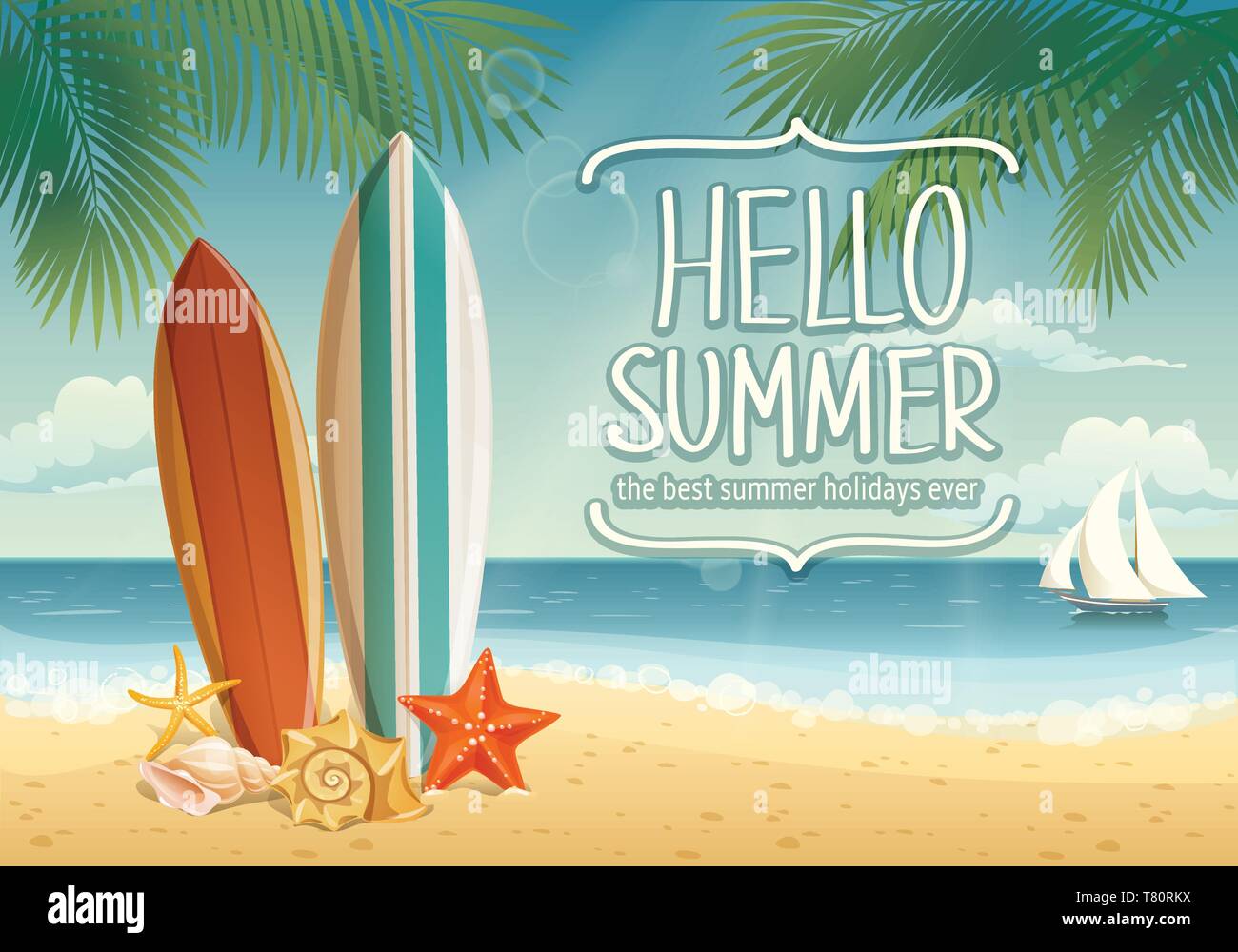 Vector hello summer card or poster with summer symbols Stock Vector ...