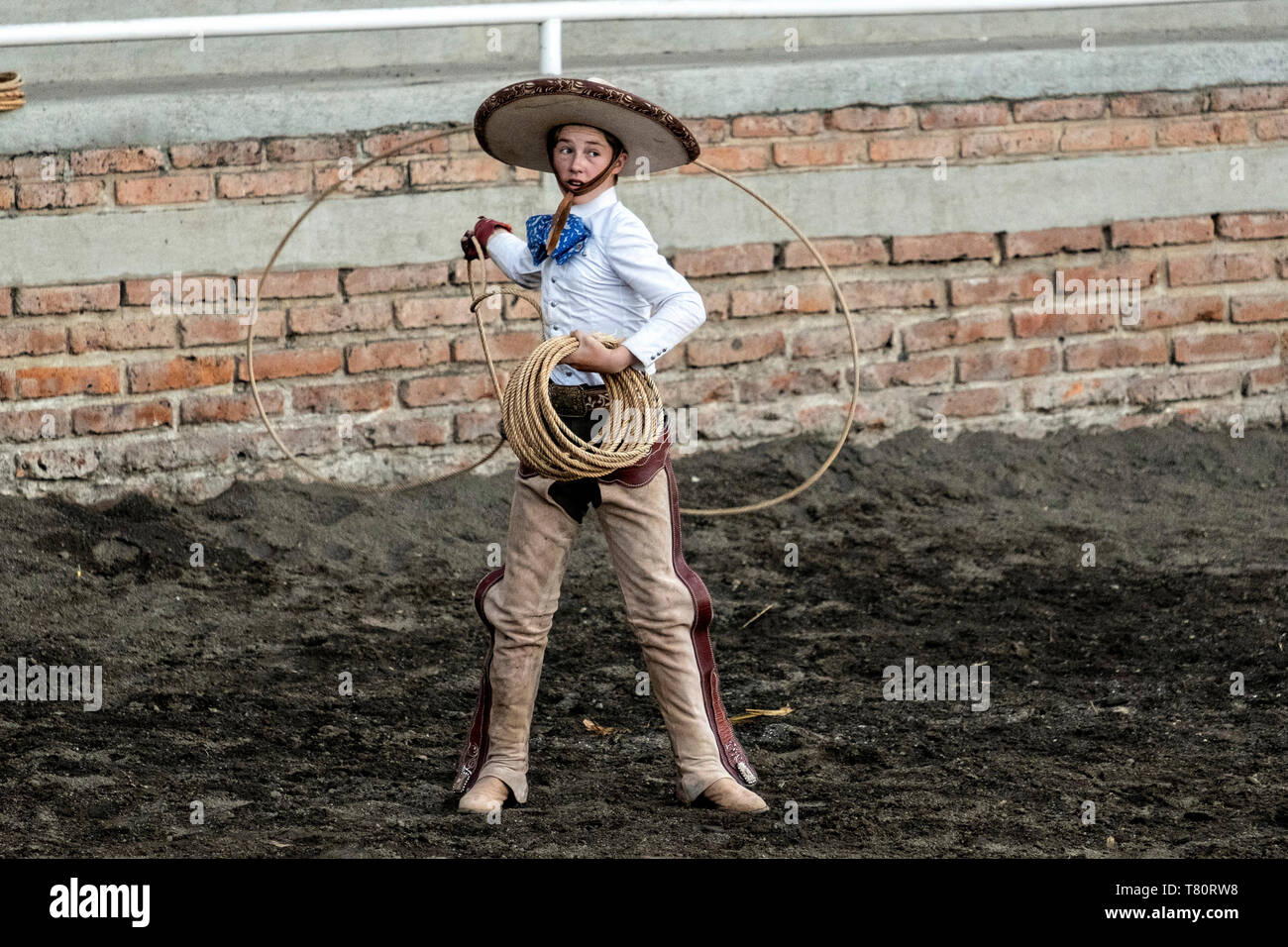 Juan Franco practices his rope skills during the family Charreria ...