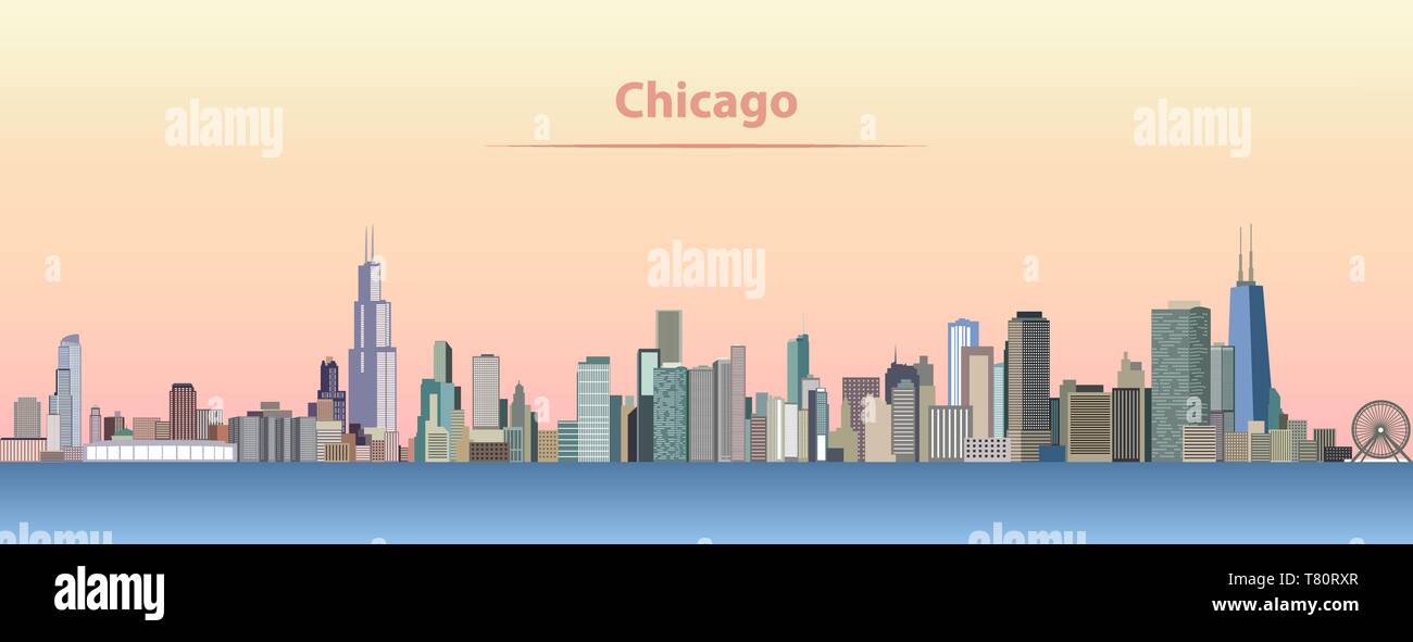 vector abstract illustration of Chicago city skyline at sunrise Stock ...