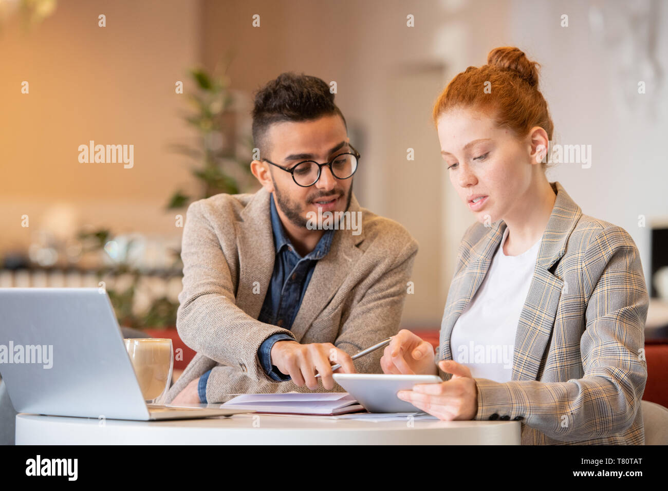 Preparing presentation before seminar Stock Photo - Alamy