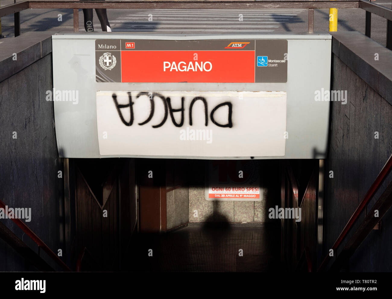 Milan 27 april 2019: Entrance to pagano metro station on the red line ...