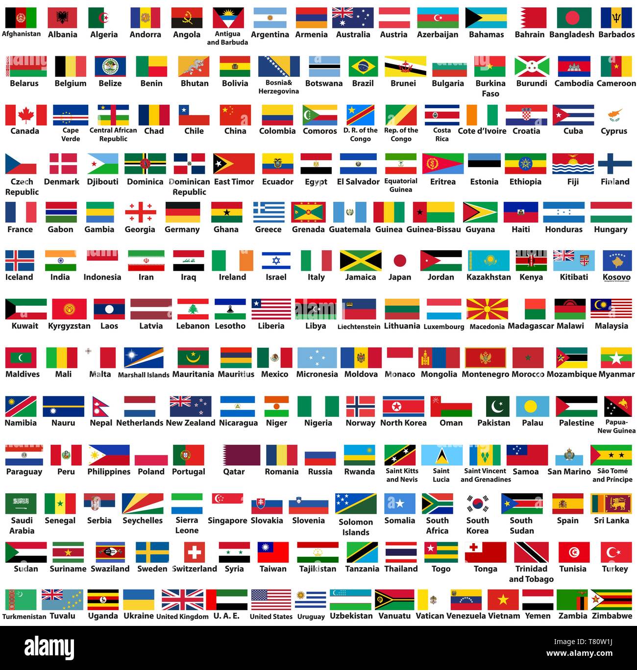 Vector Set Of All World Countries sovereign States Flags Arranged In