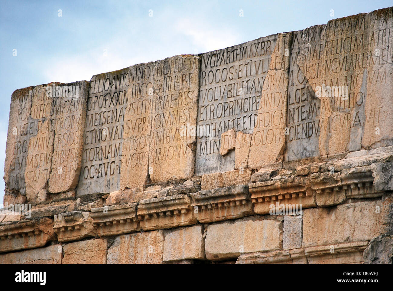 Detail of inscriptions on the Arch of Triumph, Volubilis Archaeological ...