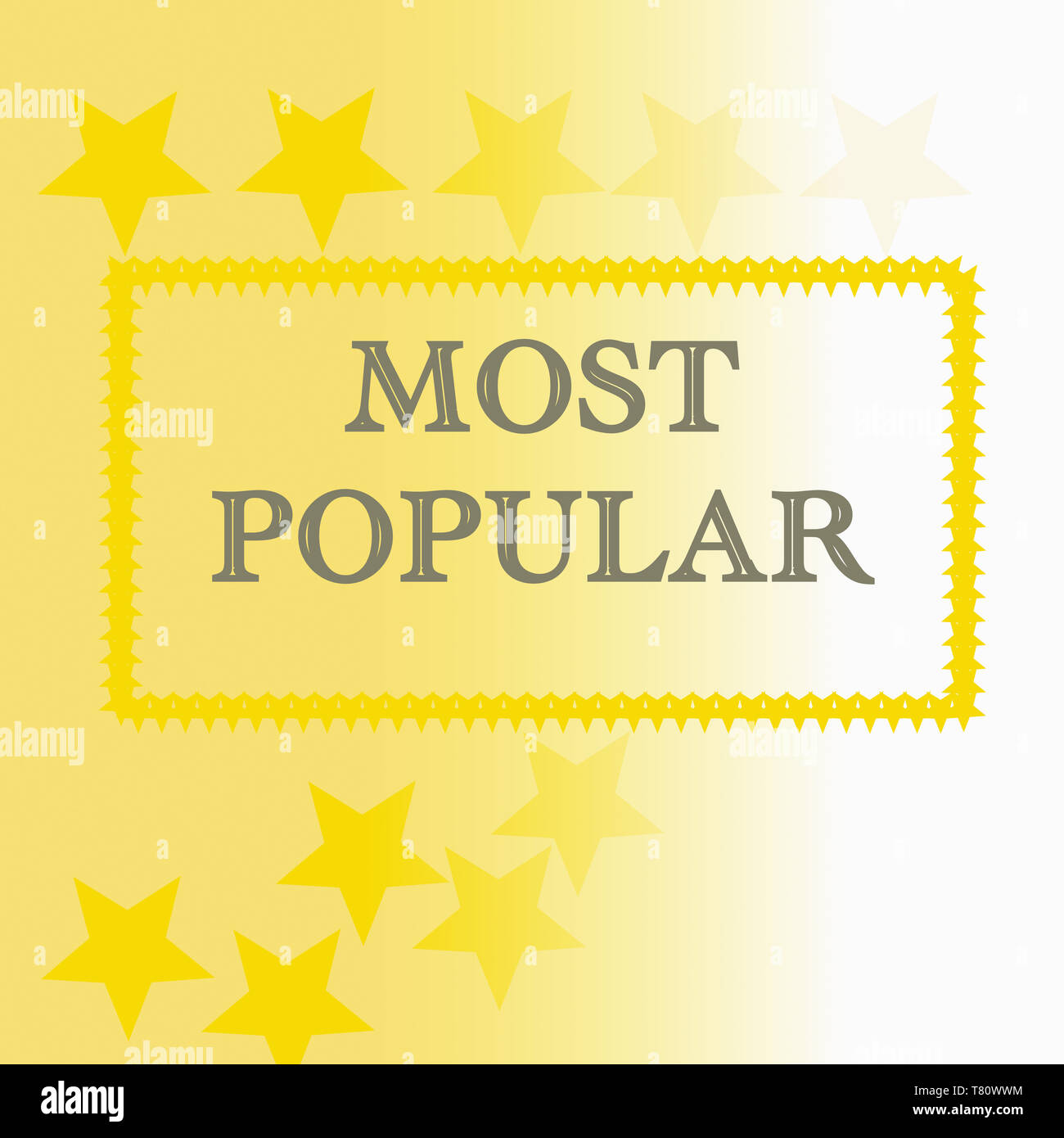 Most popular text on yellow background with stars Stock Photo - Alamy
