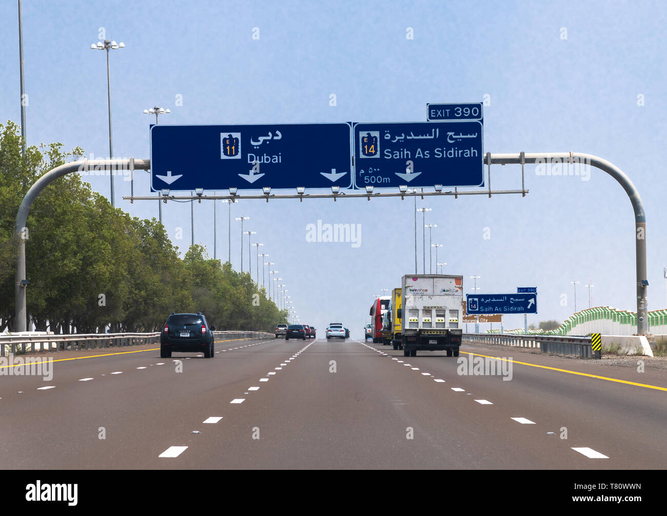 Dubai, UAE - March 30. 2019. A Ghweifat International highway Stock ...