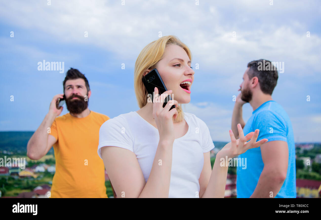 Staying connected with one another. Modern people with smartphones ...