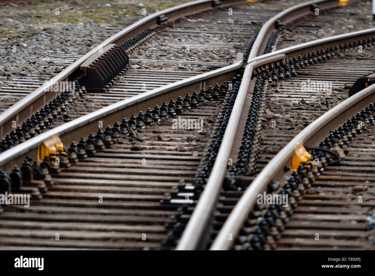 Multiple railway track switches , symbolic photo for decision ...