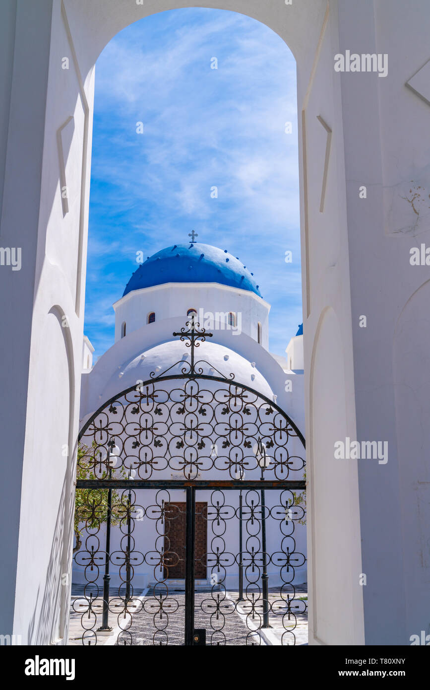 Church of Holy Cross in Perissa on Santorini island, Greece Stock Photo ...