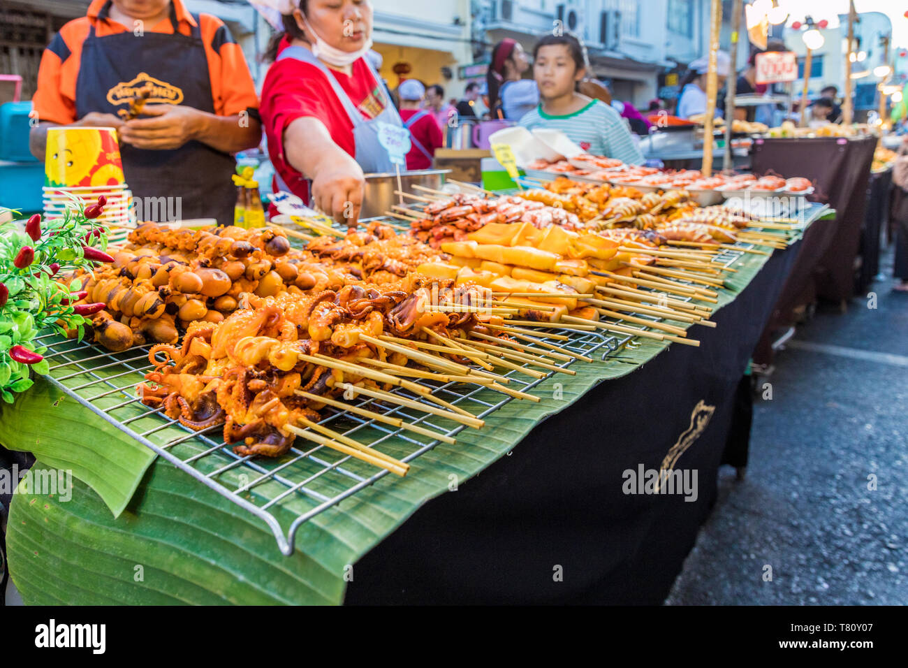 A barbecue seafood stall at the famous Walking Street night market in ...