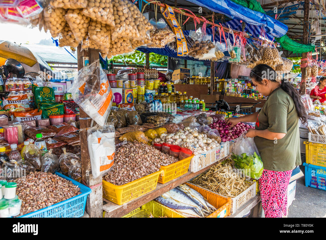 A colourful stall at the 24 hour local fresh food market in Phuket Town ...