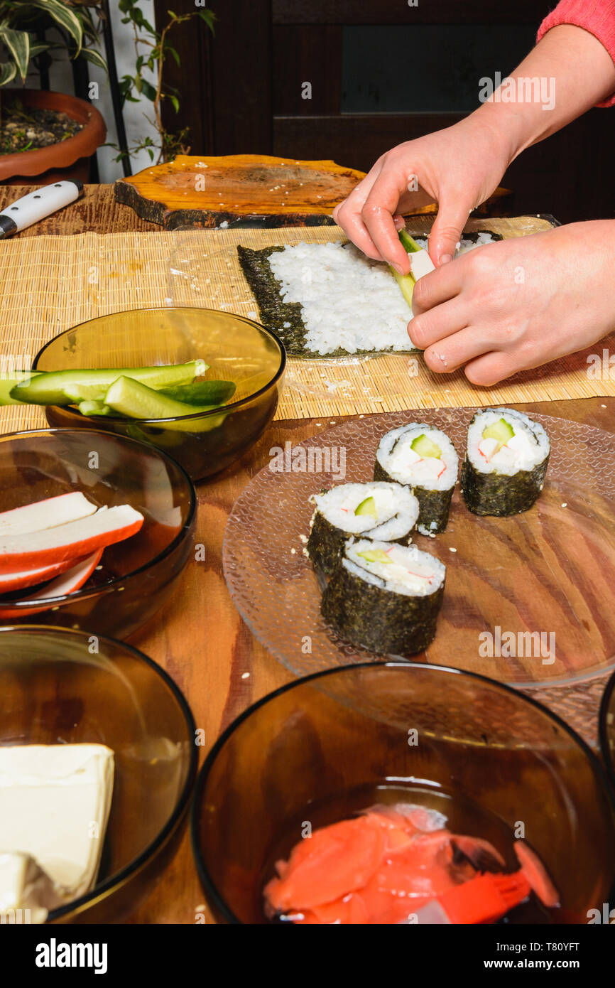 The process of making sushi from natural ingredients is a professional ...