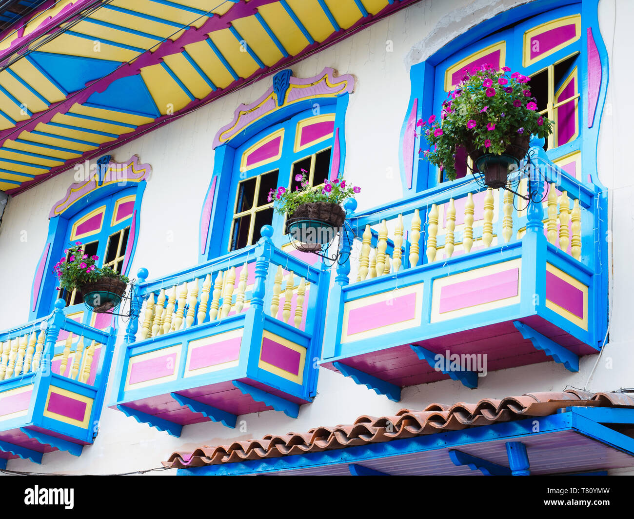 Colorful balconies, Filandia, Colombia, South America Stock Photo - Alamy