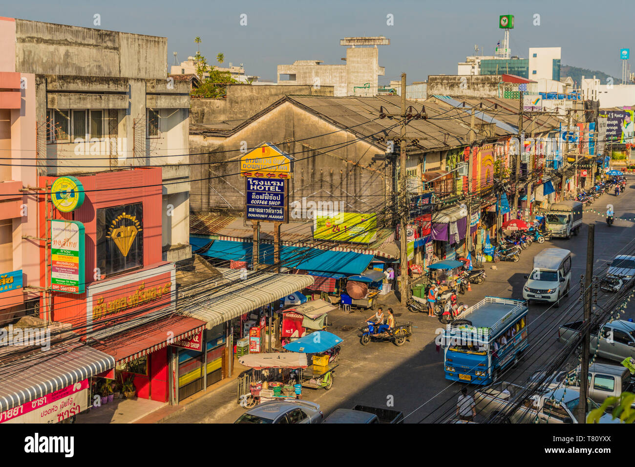 An aerial street view in Phuket old town, Phuket, Thailand, Southeast ...