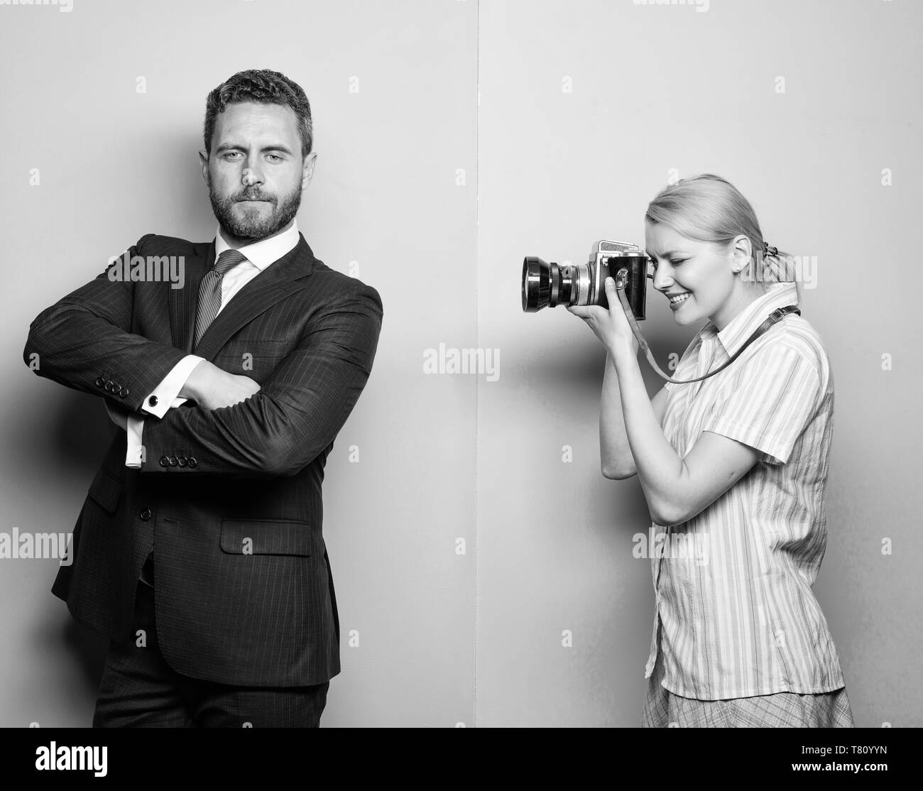 Paparazzi concept. Photosession for business magazine. Handsome ...