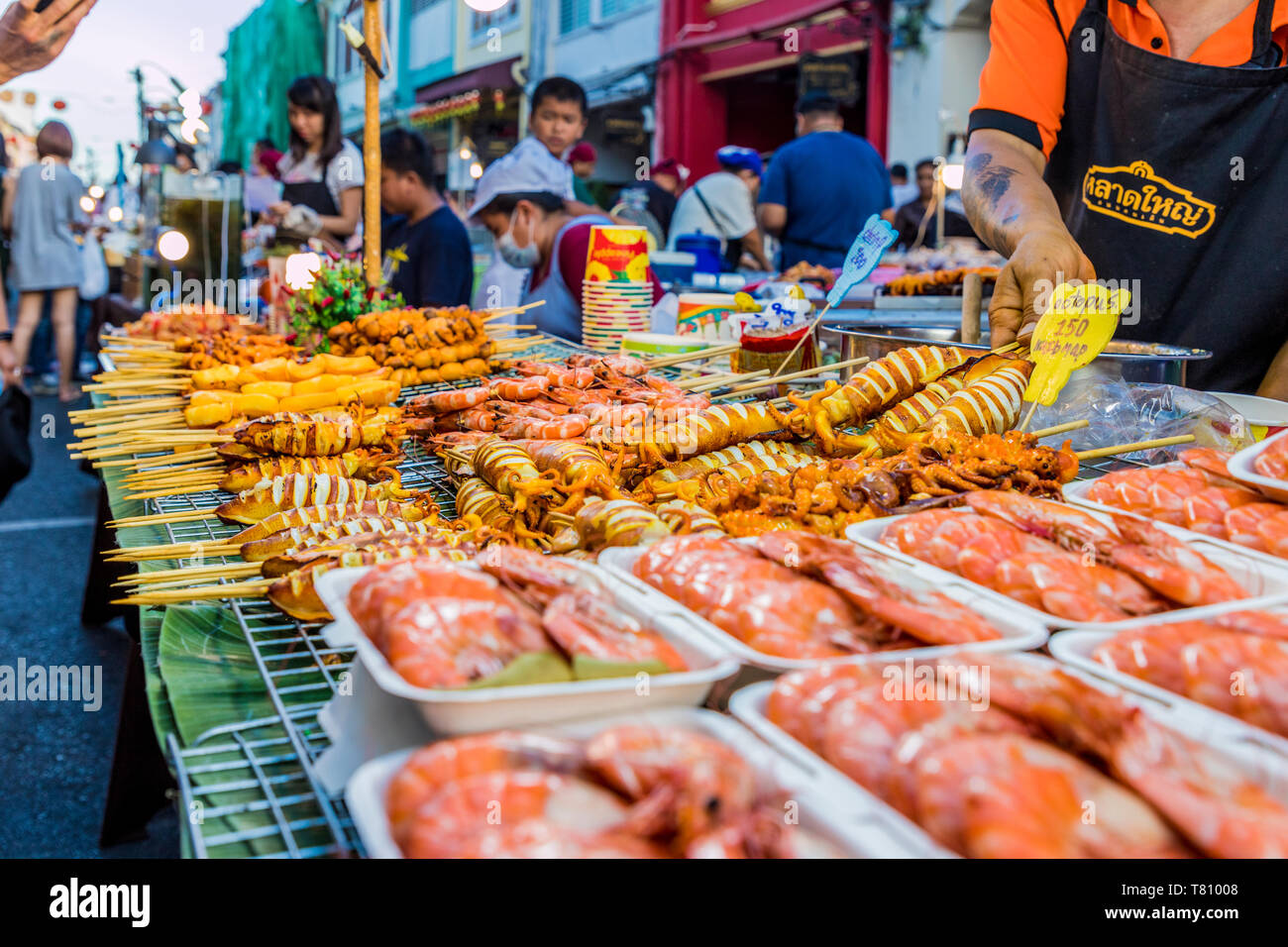 A barbecue seafood stall at the famous Walking Street night market in ...