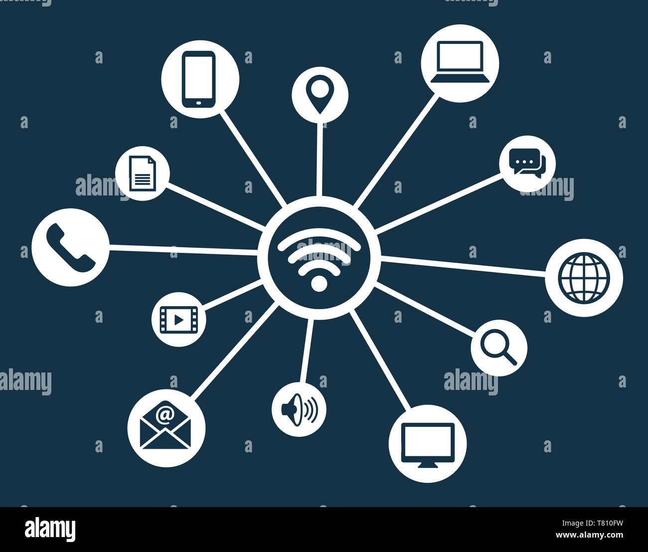 Wifi connections to many devices concept art icon symbol vector ...