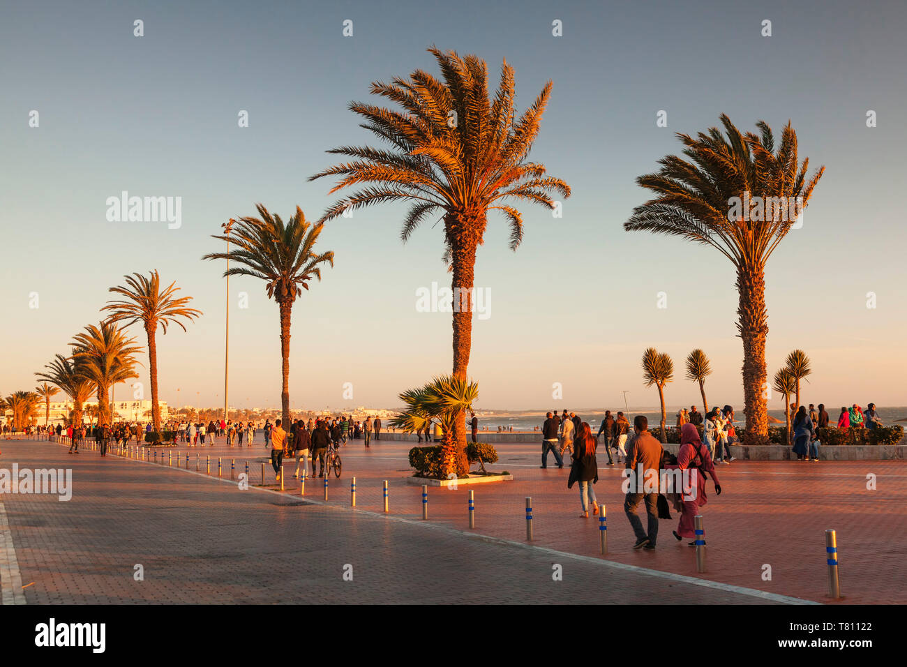 Promenade at the beach of Agadir at sunset, Southern Morocco, Morocco ...