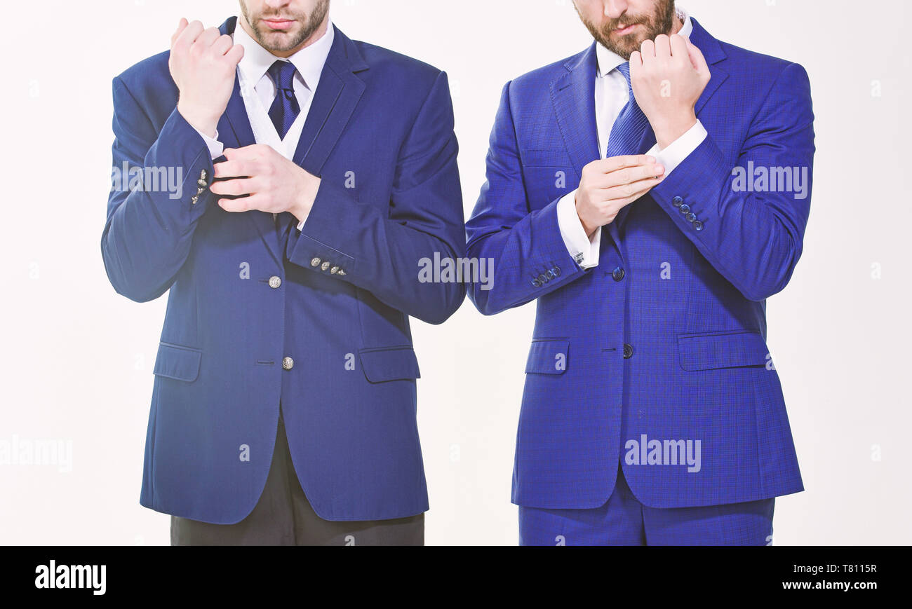 Male hands adjusting business suit close up. Confident in his style ...