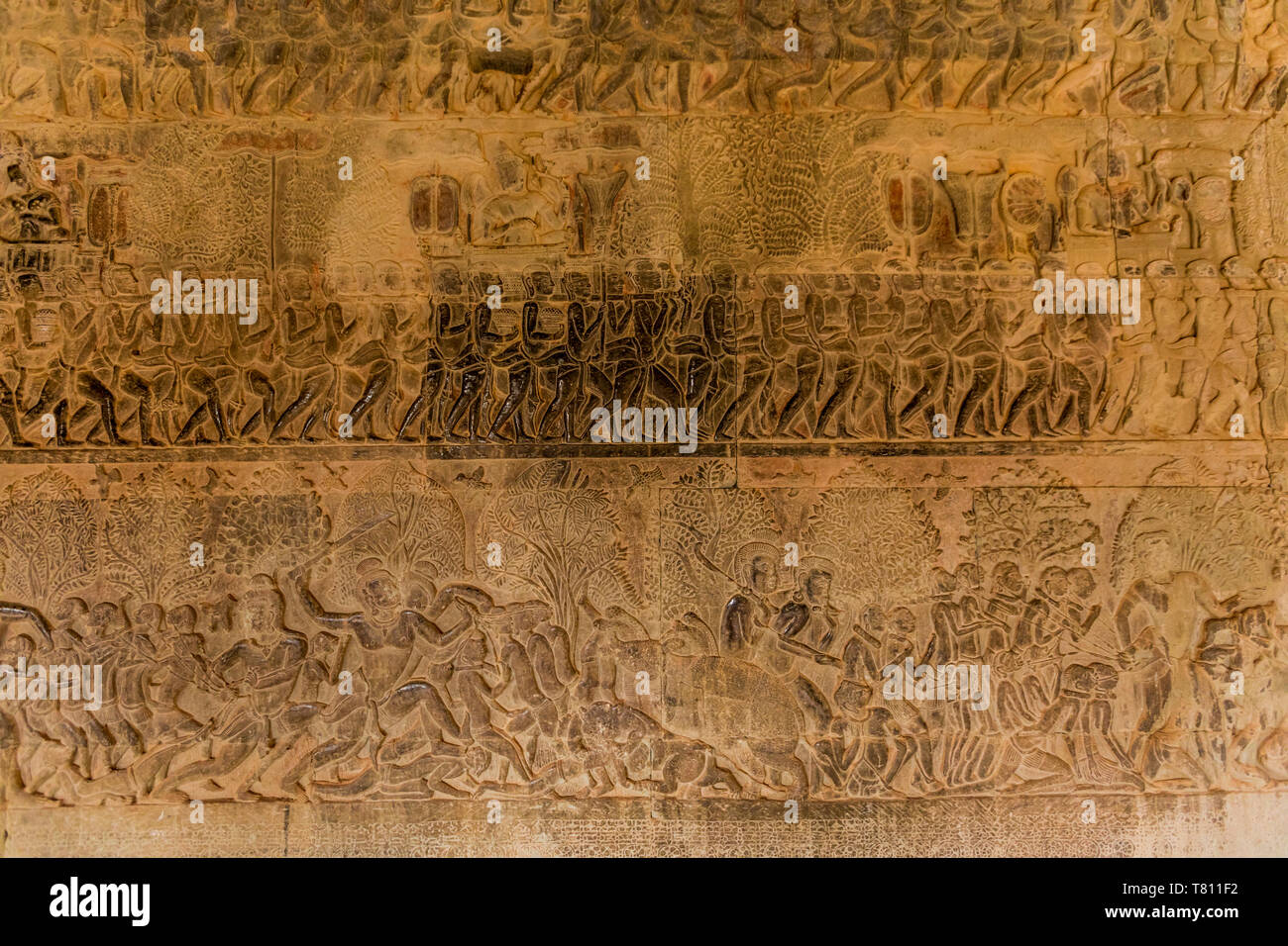 Hand-carved stone walls at Angkor Wat temples, Angkor, UNESCO World ...
