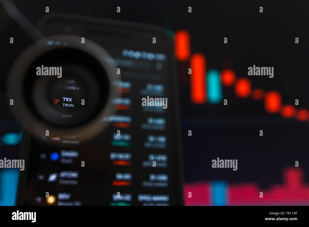 SAN FRANCISCO, US - 9 May 2019: A Graph of Decreasing Trend of TRX TRON ...