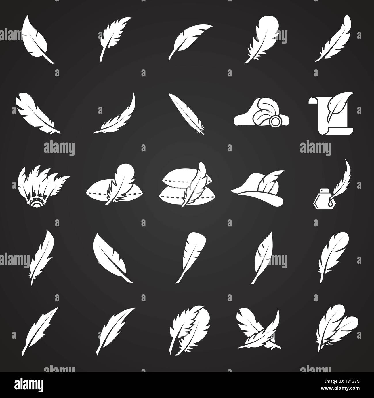 Feather icons set on black background for graphic and web design ...