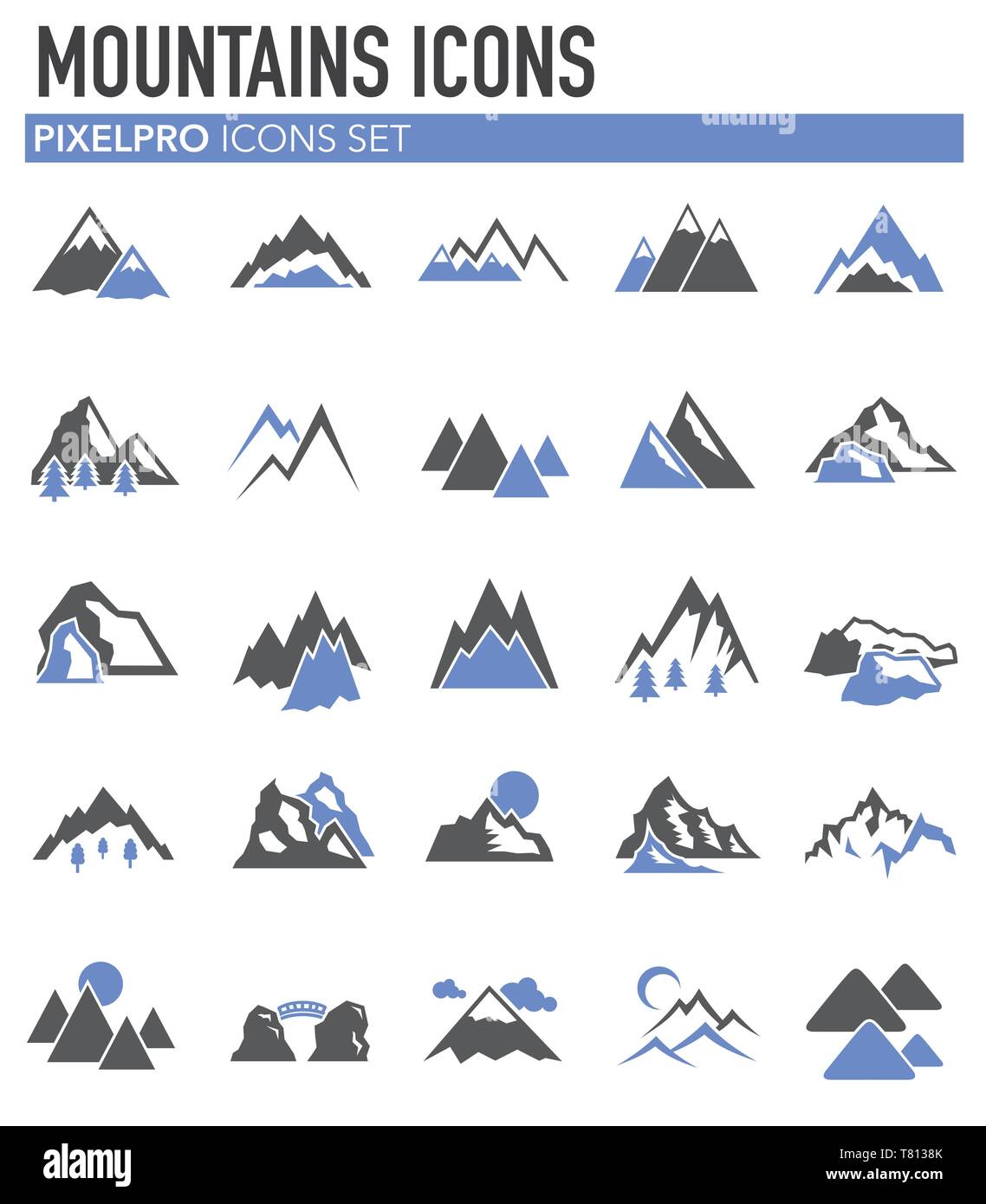 Mountains icons set on white background for graphic and web design ...