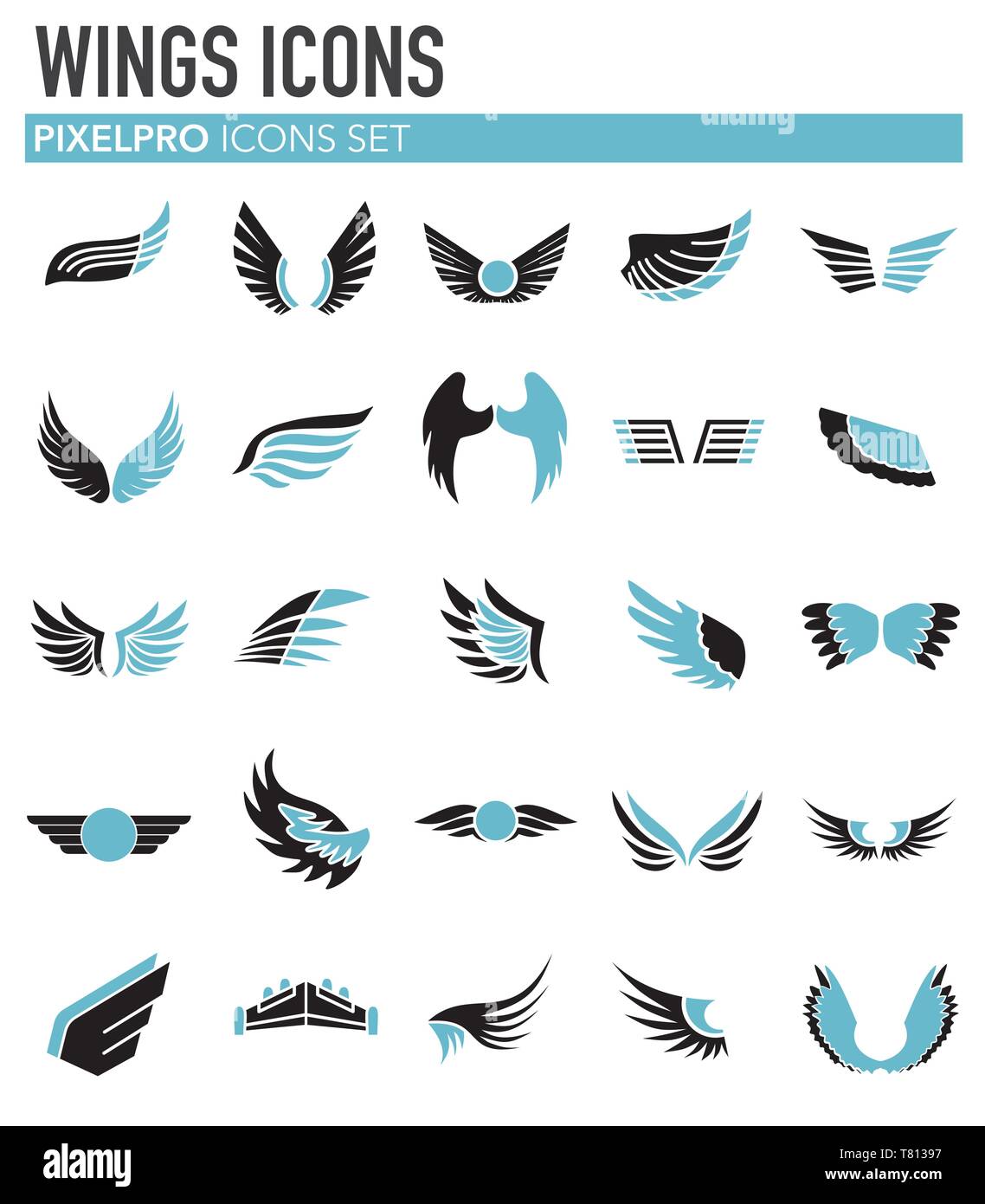Wings icons set on white background for graphic and web design. Simple ...