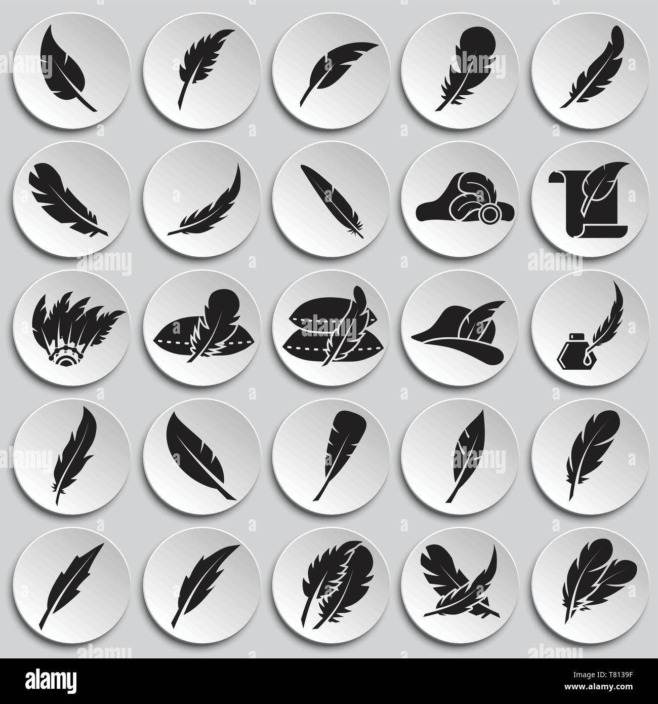 Feather icons set on plates background for graphic and web design ...