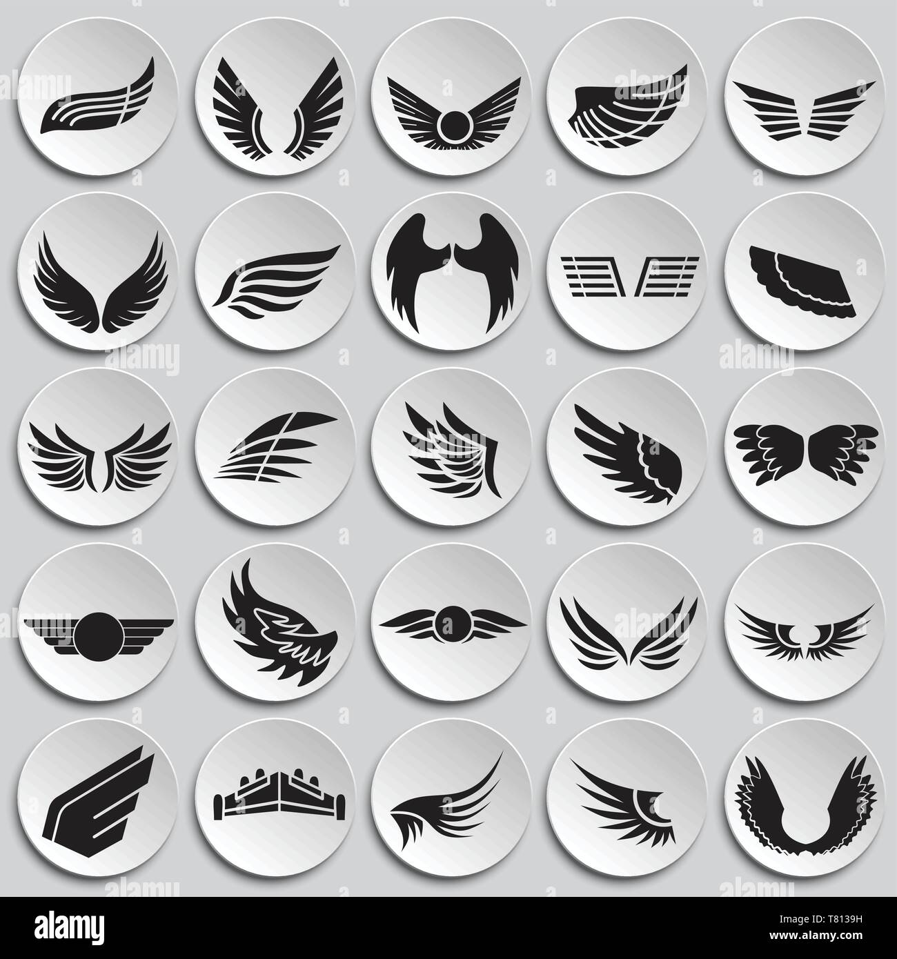 Wings icons set on plates background for graphic and web design. Simple ...