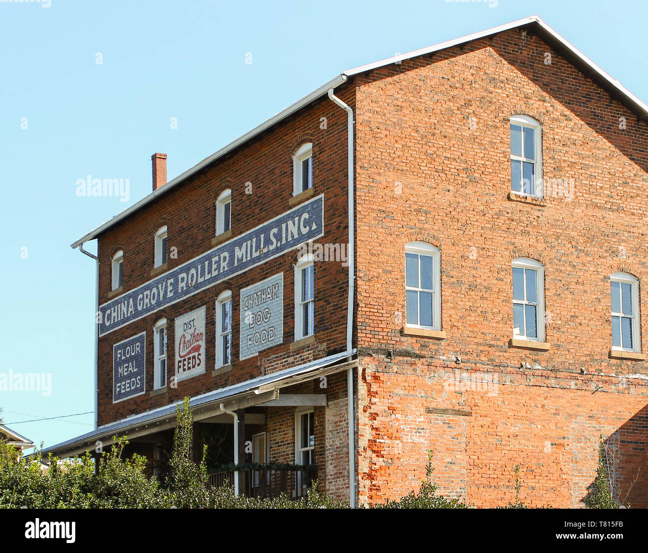 A large historic building lines the main street through town complete ...