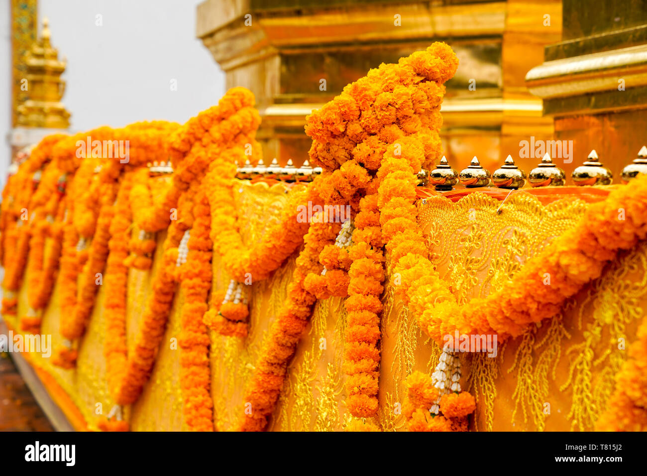 Thai calendula craft garland handmade hang on to pagoda barricade ...