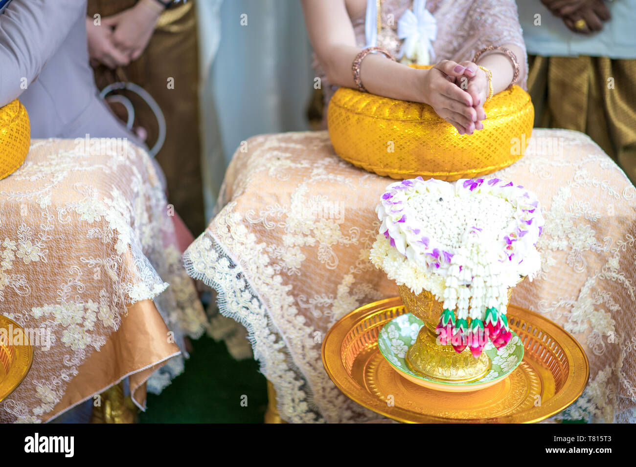 Traditional Thai wedding ceremony in local luxury vintage costume and ...