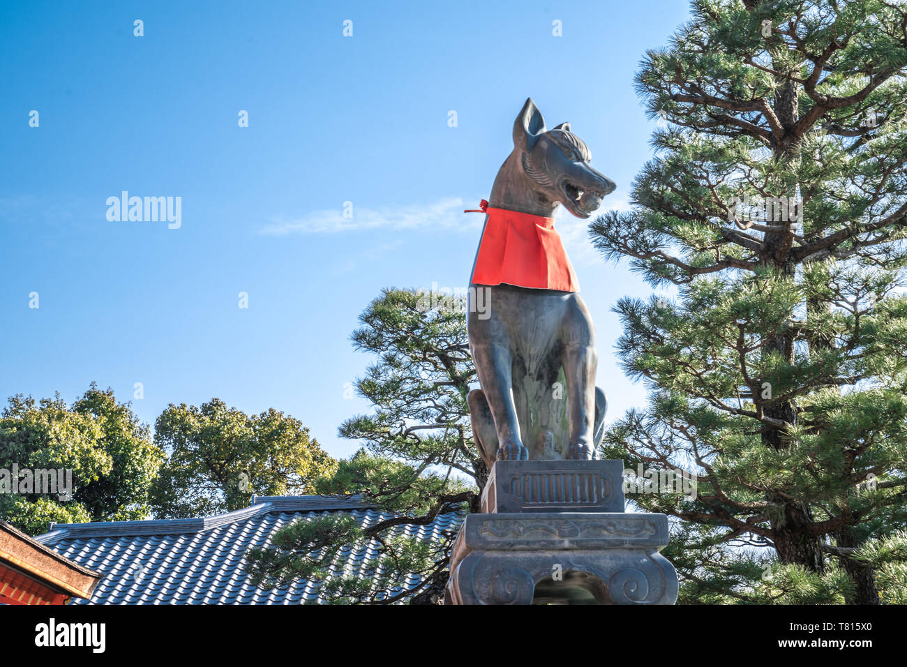 big fox stone statue on the stage inside Fushimi Inari Shrine (Fushimi ...