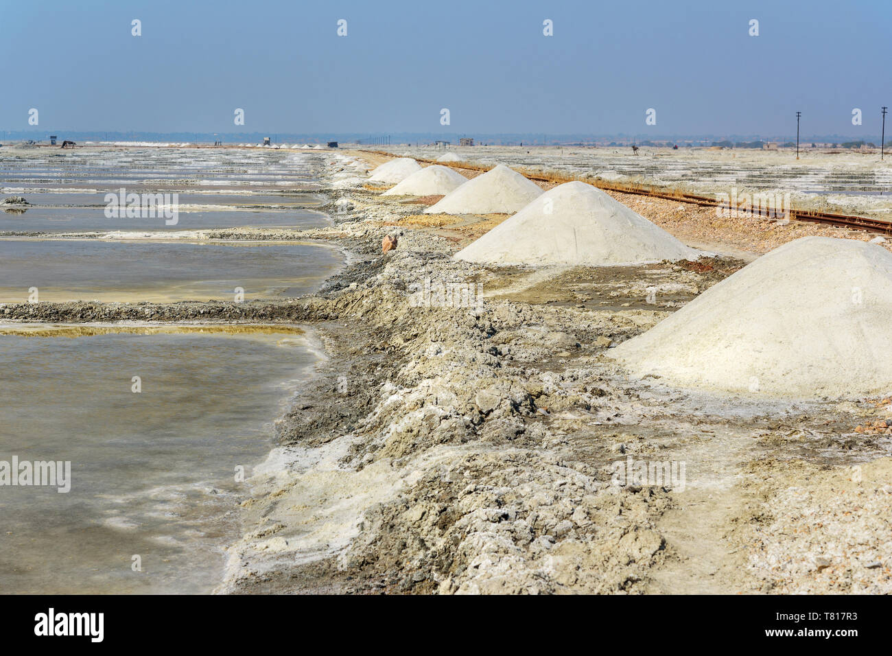 Heaps of salt along old narrow gauge railway on Sambhar Salt Lake ...