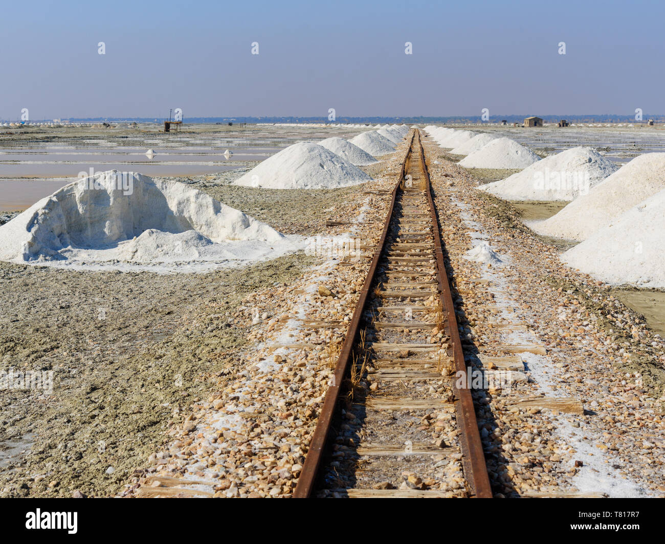Heaps of salt along old narrow gauge railway on Sambhar Salt Lake ...