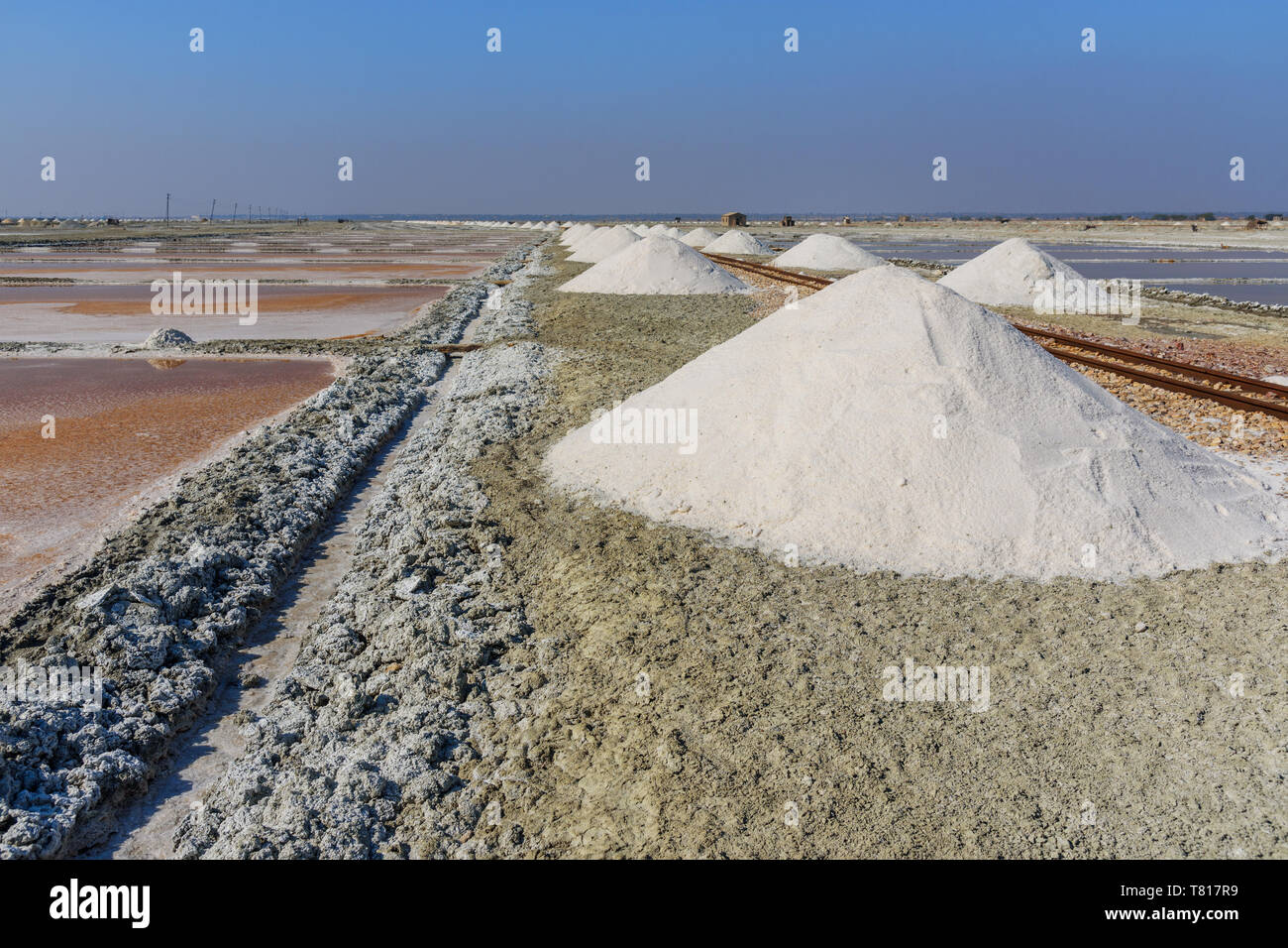Heaps of salt along old narrow gauge railway on Sambhar Salt Lake ...