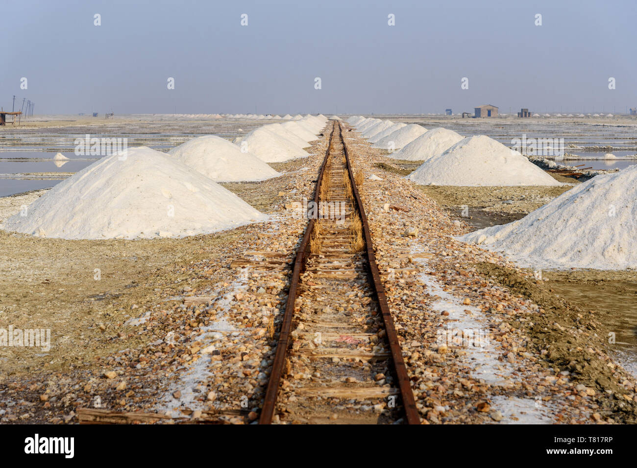 Heaps of salt along old narrow gauge railway on Sambhar Salt Lake ...