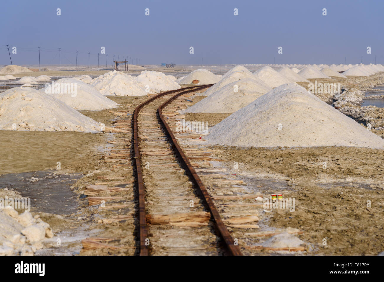 Heaps of salt along old narrow gauge railway on Sambhar Salt Lake ...