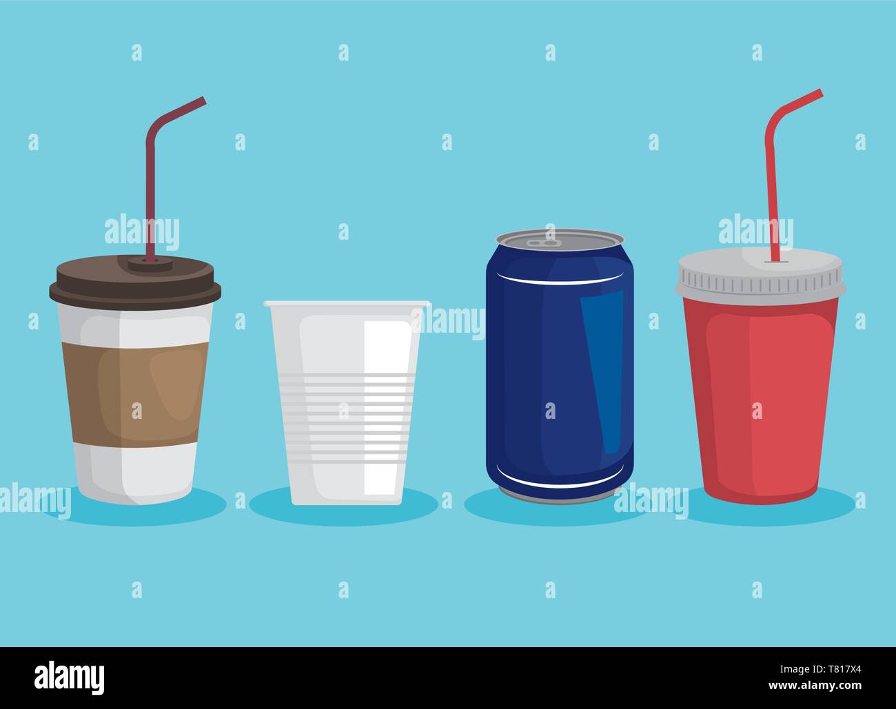 set of toxic plastic cups with can that ecology pollution Stock Vector ...