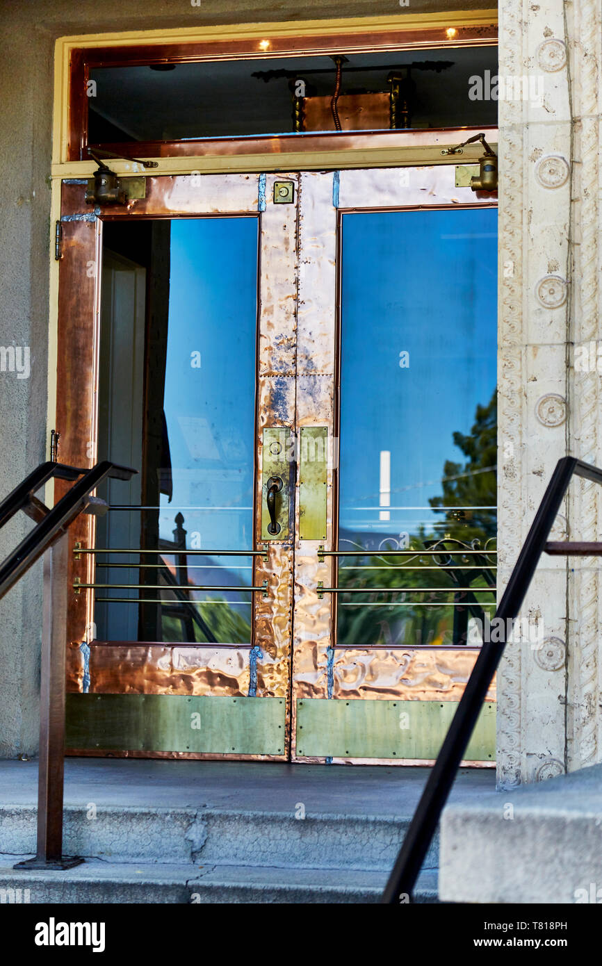 Clarkdale, Arizona, USA - May 4, 2019: Copper Museum entryway double ...