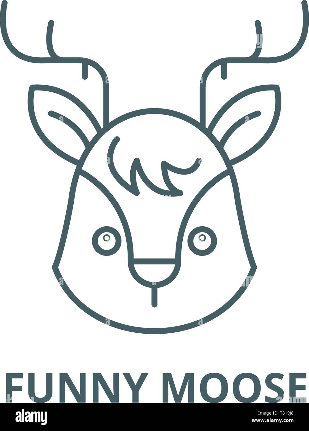 Funny moose vector line icon, linear concept, outline sign, symbol ...