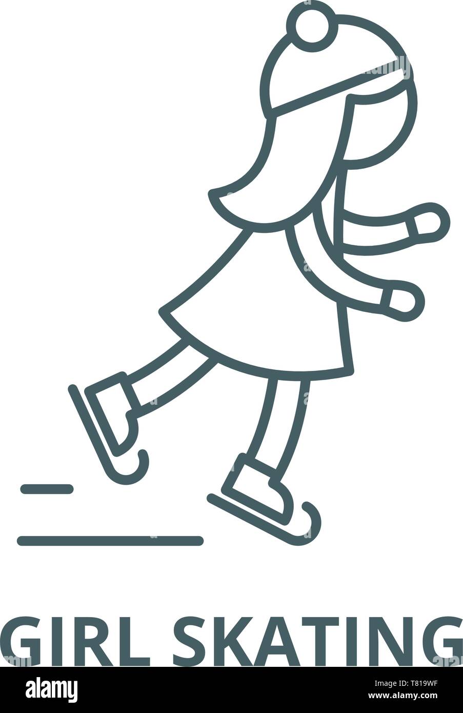 Girl skating vector line icon, linear concept, outline sign, symbol ...