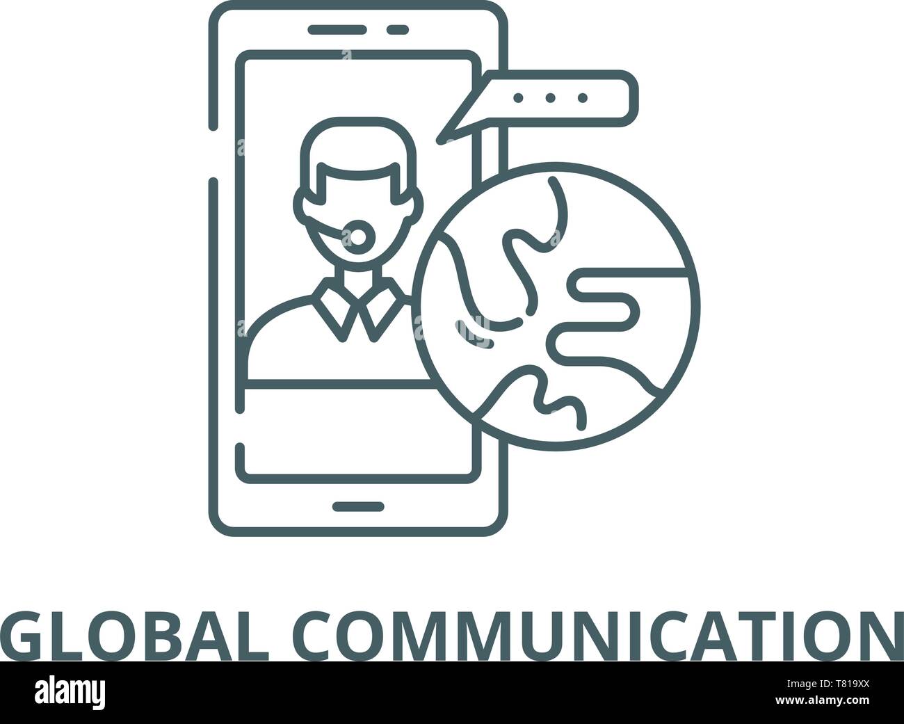 Global communication vector line icon, linear concept, outline sign ...