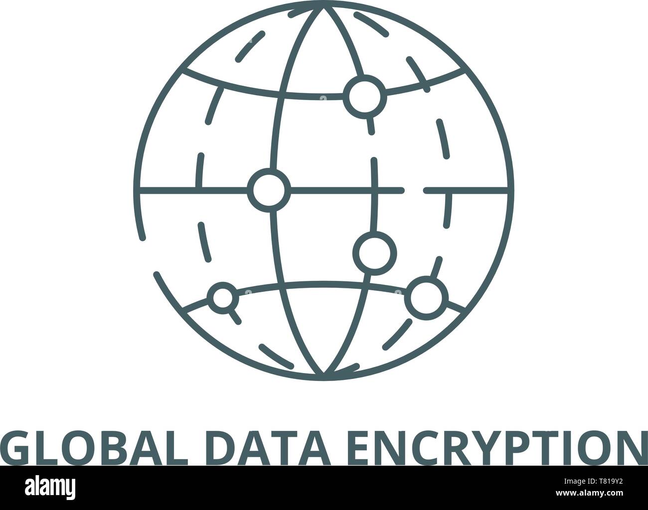 Global data encryption vector line icon, linear concept, outline sign ...