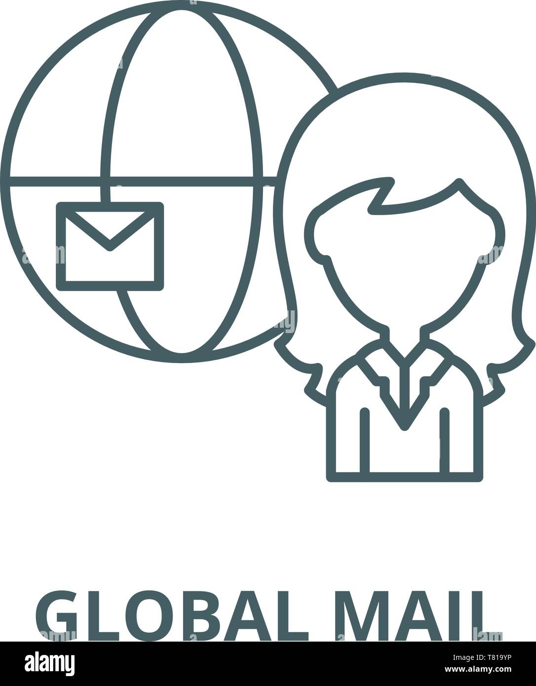 Global mail vector line icon, linear concept, outline sign, symbol ...
