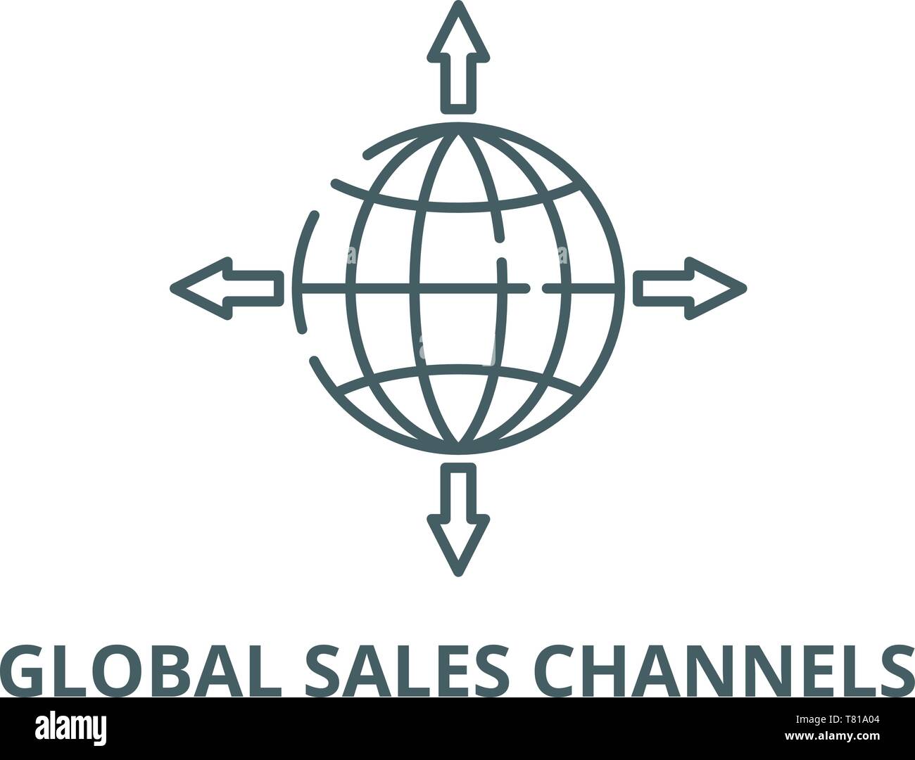 Global sales channels vector line icon, linear concept, outline sign ...