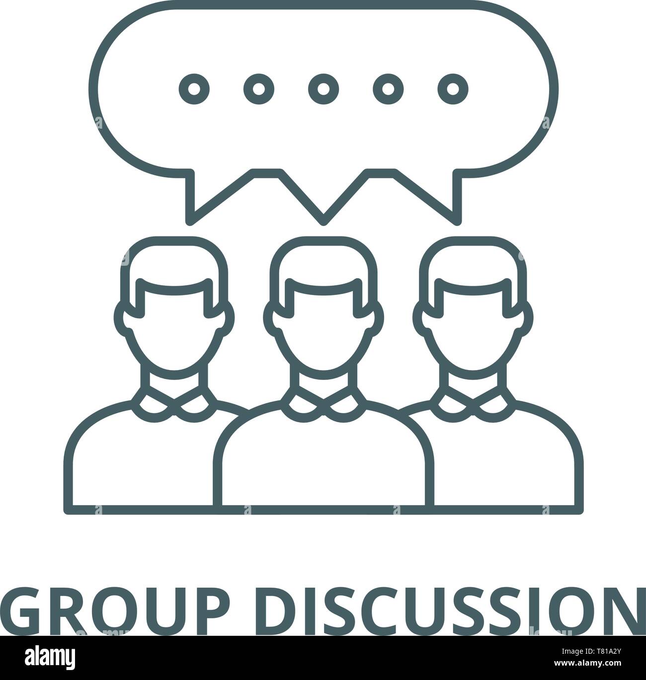 Group discussion vector line icon, linear concept, outline sign, symbol ...