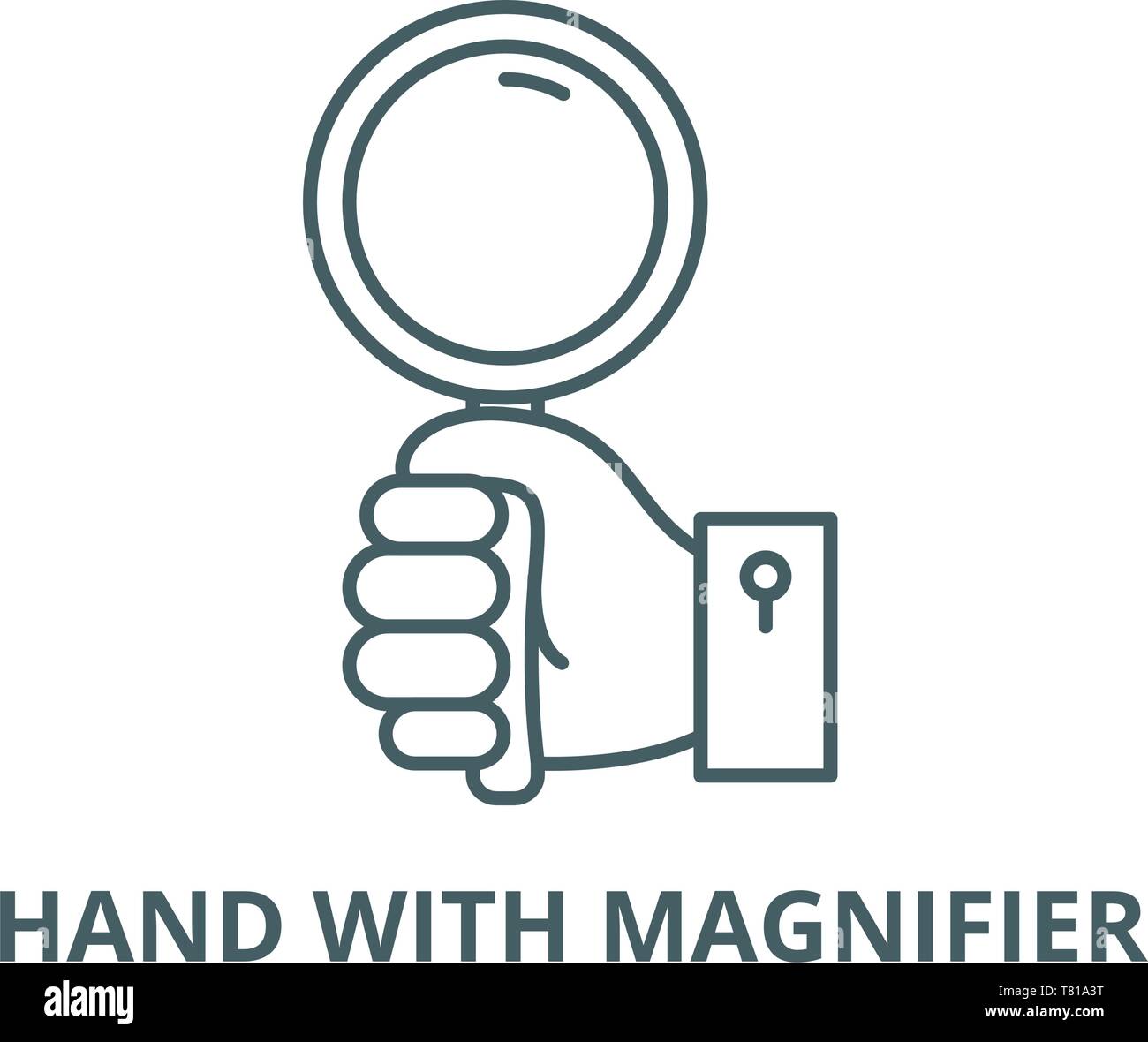 Hand with magnifier vector line icon, linear concept, outline sign ...