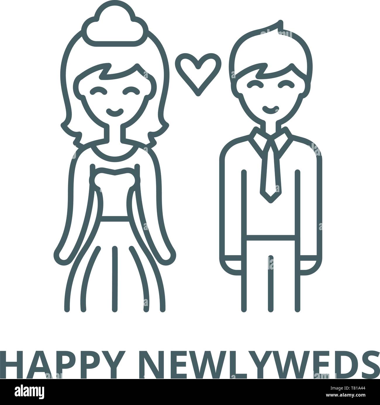 Happy newlyweds vector line icon, linear concept, outline sign, symbol ...